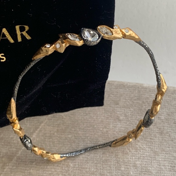 Alexis Bittar | Jewelry | Alexis Bittar New Black Gold Nugget Crystal Wavy Undulating Bangle ...